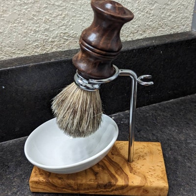 Shaving Stand and Shaving Brush Holder KLASSIK PLUS Made of Olive Wood ...