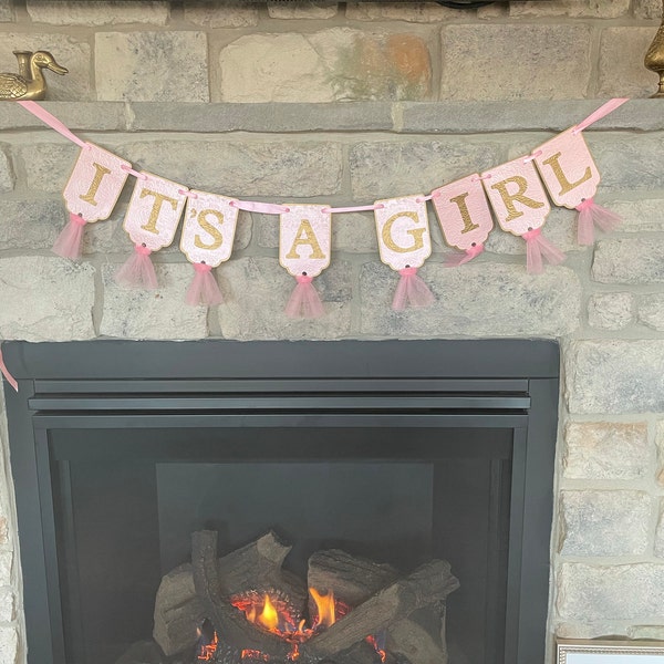 It's A Girl Banner, Pink and Gold Baby Shower Decoration, Baby Girl ...
