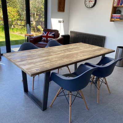 Industrial Dining Table, Reclaimed Solid Wood on V Shape Legs ...