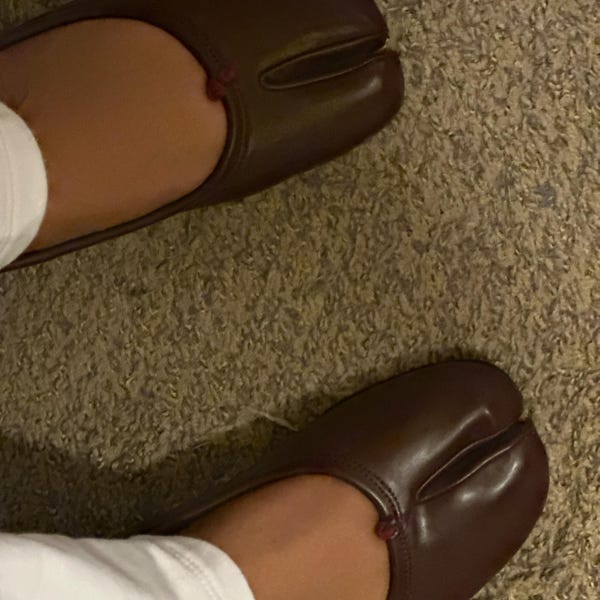 Tabi Shoes Dark Brown Leather Flats for Women Unique Split Toe Design ...