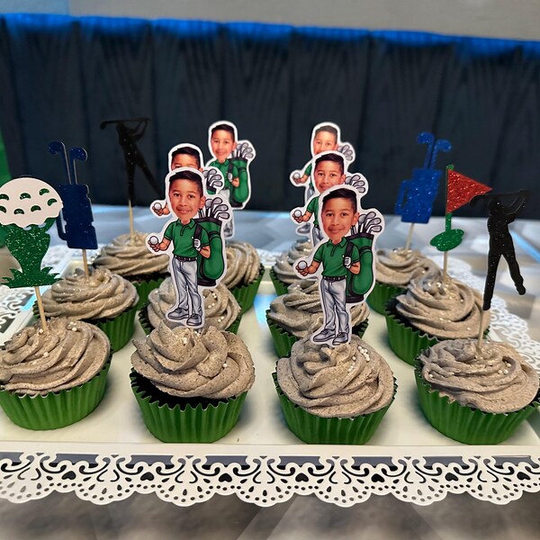 Printable Custom Photo Golf Cupcake Topper,personalised Face Sticker ...