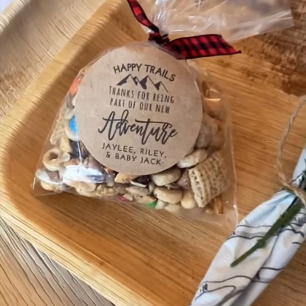 Trail Mix Labels, New Adventure Label, Woodland Baby Shower Favors ...