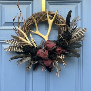 Antler Wreath-western Antler Wreath-western Floral Wreath-skull Wreath ...
