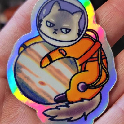Neptune Cat Sticker Holographic Die Cut Sticker Planner Laptop Water ...