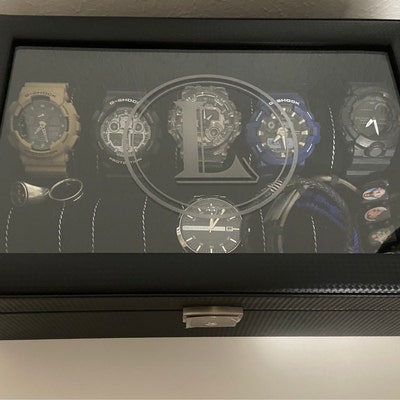 Personalized Black Watch Box Holds 10 Watches, Carbon Fiber Design ...