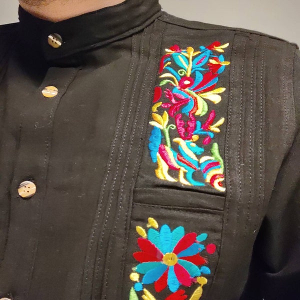 Mens Mexican Traditional Shirt. Ethnic Embroidered Guayabera for Men. Formal Button up Shirt ...