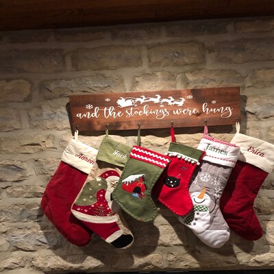 And the Stockings Were Hung Wooden Sign, Stocking Holder Sign, Wooden ...