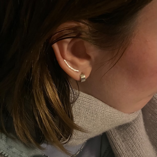 Silver Helix Stud - Hammered Finish - Recycled Eco Sterling Silver - Eclipse Curved Cartilage ...