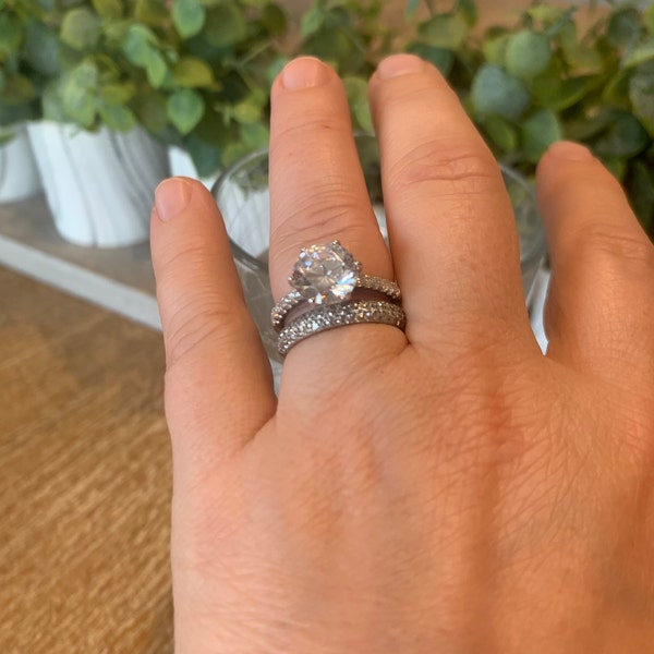 Bague solitaire ronde 3 carats, bague de fiançailles, bague de promesse ...