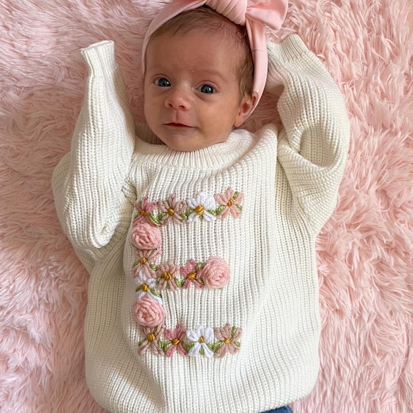 Embroidered Flower Initial Sweater | Personalized Baby Sweater ...