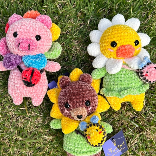 Crochet Pattern - Sunflower Bear, Chubby Bear, Cute, Squishmallow ...