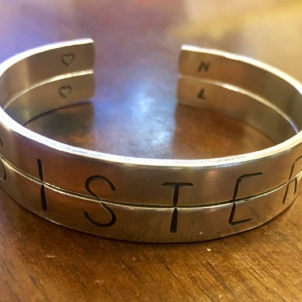 Sisters Cuff Bracelet Set, Sisters Split Half Word Cuff Bangles, Custom ...