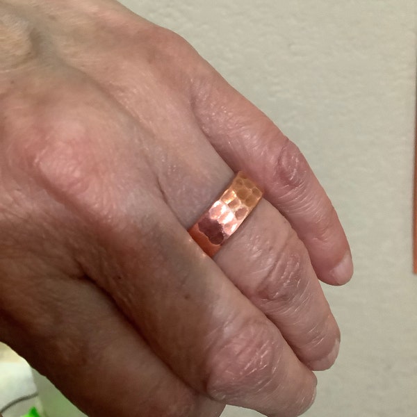 Pure Copper Band Ring, Hammered Design Ring, Ring for Women or Men Ring ...