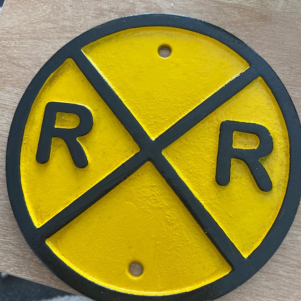 Cast Iron Round RAILROAD CROSSING Sign! Yellow & Black Sign 6 Inches in ...