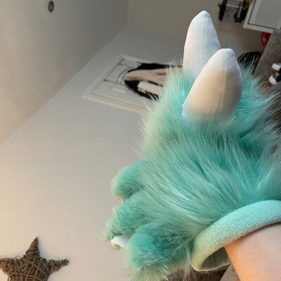 Bright Red Furry Plush Fursuit Hand Paws Red Luxury Fur With White ...