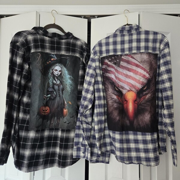 Horse Flannel Shirt, Bleached Flannel Shirt With Back Patch, Horse ...