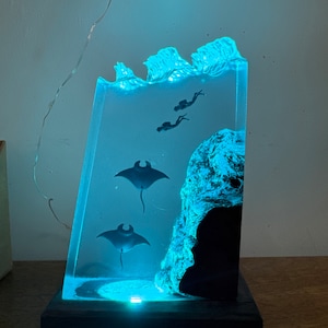 Stingray and Diver Wood Resin Lights, Resin Art Lights, Clear Crystal ...