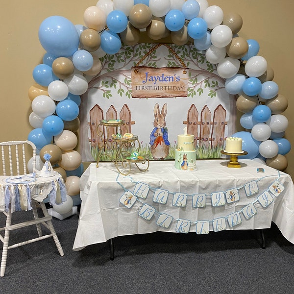 Peter Rabbit Backdrop, Bunny Birthday Backdrop, First Birthday, Baby ...