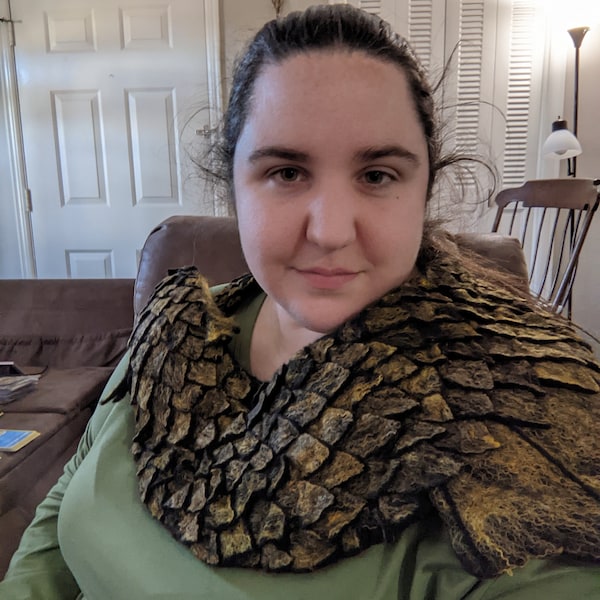 Felted Dark Gold Dragon Scarf/ Wool Stole Shaped Like Winged Dragon ...