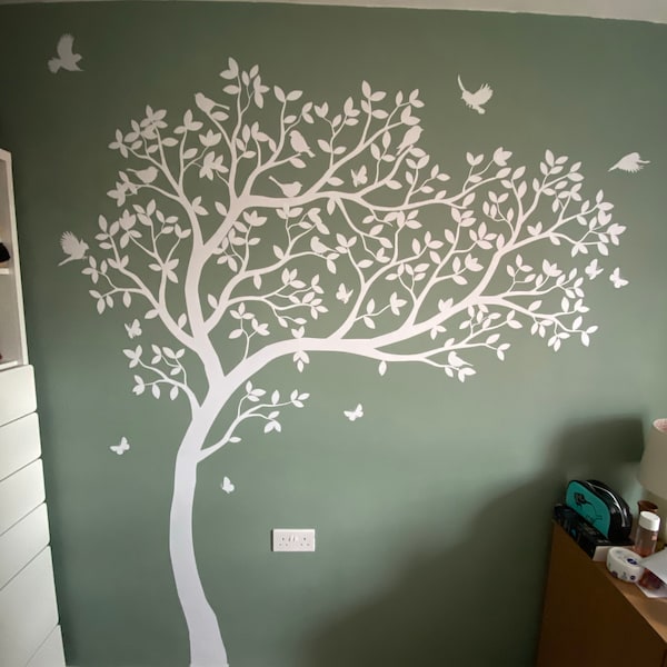 White Tree Decals Large Nursery Tree Decals With Birds Stunning White ...