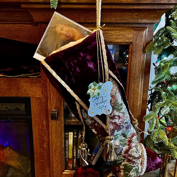 Navy Blue & Gold Brocade Elf Toe Stocking With Gold Trim - Etsy