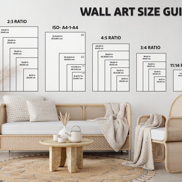 Wall Art Size Guide Poster Size Chart Frame Sizing Mockup Wall Display ...