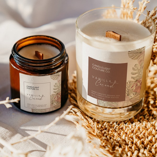 3x3 Rustic Candle Label Mockup in Leaves on Plate, Boho Candle Label ...