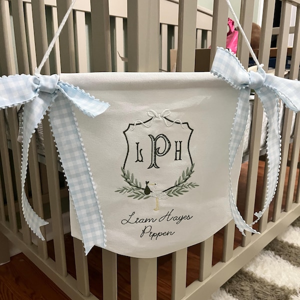 Custom Stork Baby Hospital Banner | Embroidered Birth Announcement ...