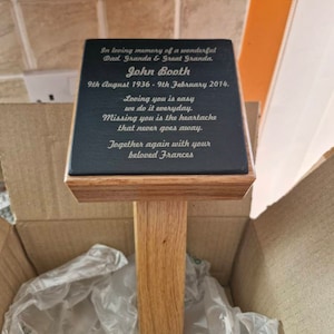 Wooden Memorial Post & Plaque With Engraved Slate Front, for Pets, Tree ...