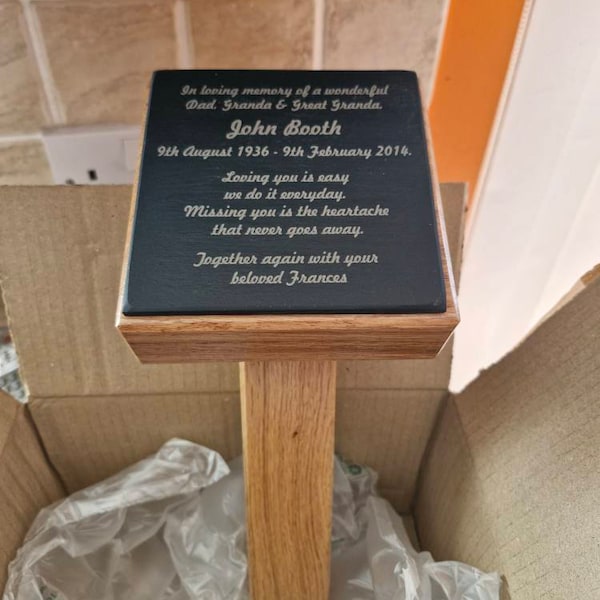 Wooden Memorial Post & Plaque With Engraved Brass Front, for Pets, Tree ...