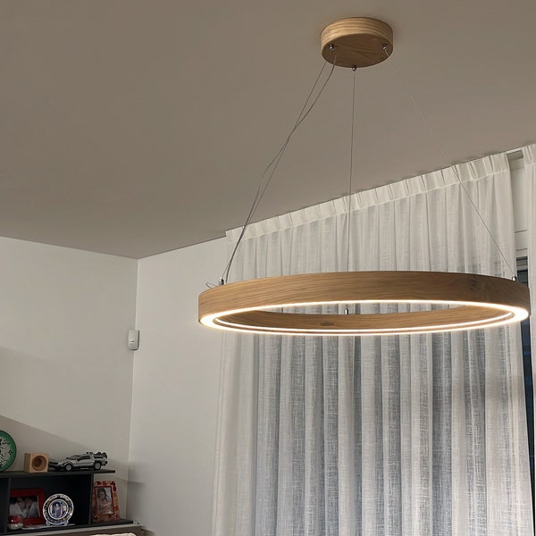 Round Pendant Light, Wooden Pendant Light Living Room, Chandelier ...