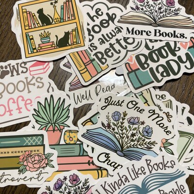 30 PCS Book and Cat Mix Vinyl Sticker Pack Love Reading Vinyl Stickers ...