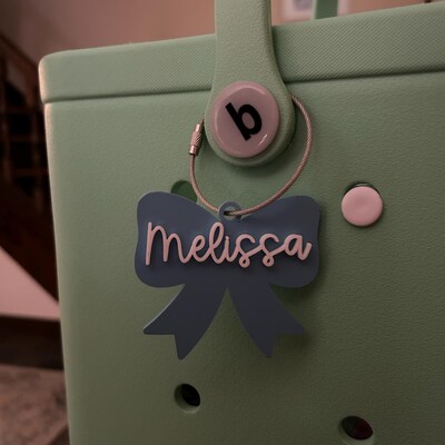 Personalized Acrylic Bow Bag Tag Coquette Bow Keychain Custom Bow Name ...