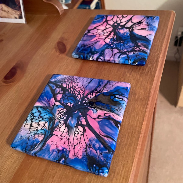 Resin Ocean Wave Coaster Set of 4, Round Wood Beach Coasters, Handmade ...