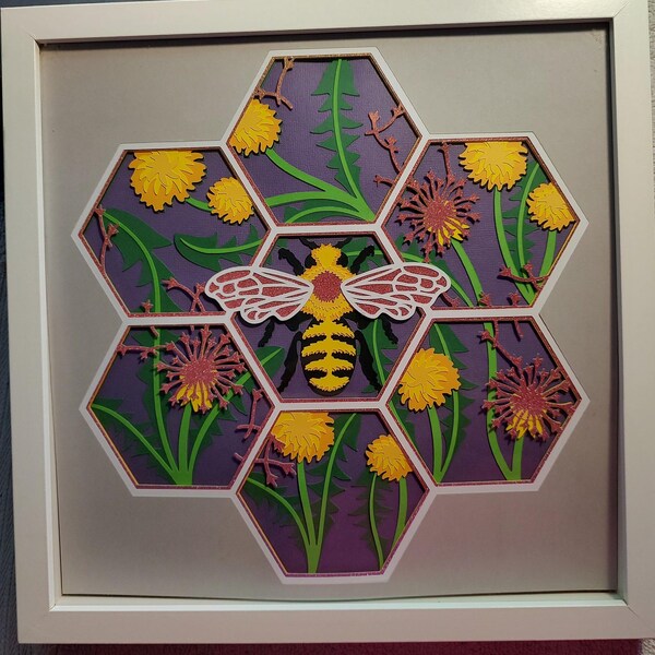 3D Bee Shadow Box SVG Layered Dandelions SVG, Spring Shadow Box, Honey ...