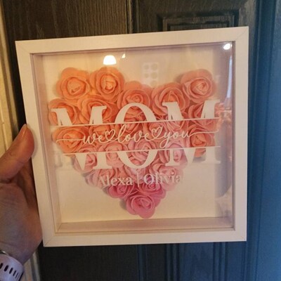 Personalized Flower Shadow Box Custom Name & Text Heart Rose Frame ...