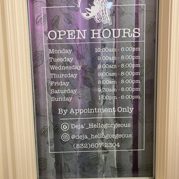 Custom Store Hours Decal Business Door Sign for Hours of Operation Open ...