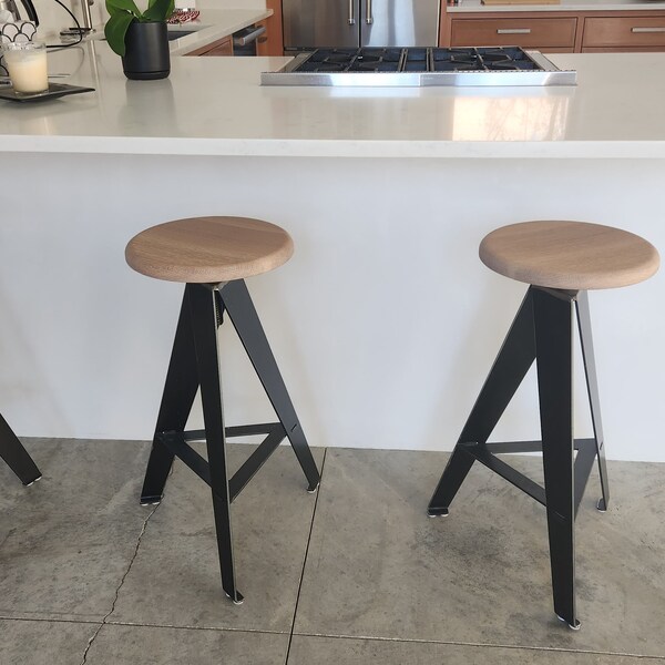 Bar Height, Windmill Stool, Metal Base, Solid Wood Seat, Swivel and ...