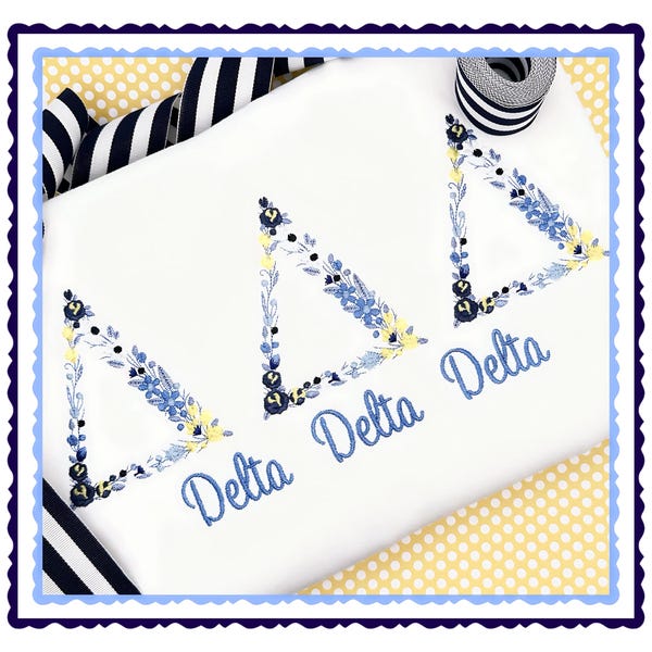 Machine Embroidery Letter Δ DELTA 9,7cm/3.85" Dainty Floral Greek ...