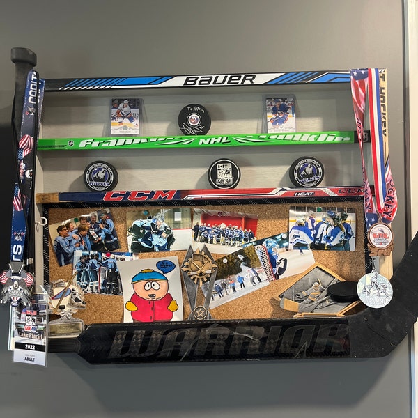 Hockey Puck Display W/goalie Stick (hockey Room Decor, Hockey Player ...