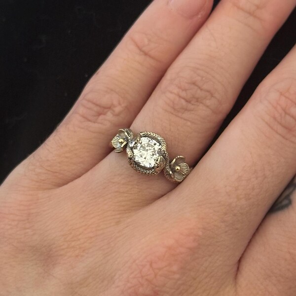 Garnet Snake and Flower Ring, Nature Inspired Ring, Magical Garden Ring ...