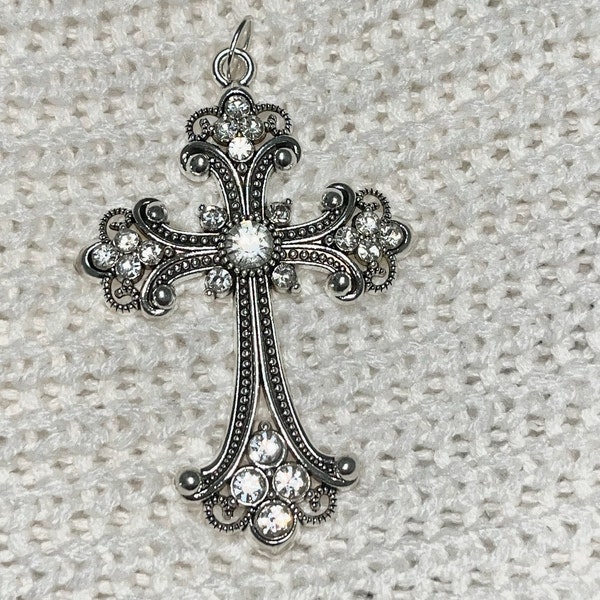CROSS Pendant, One Christian Cross Pendant, Silver and RHINESTONE ...