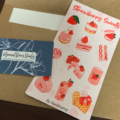 Strawberry Sticker Sheet Kawaii Aesthetic Cake Cute Desserts Pink ...