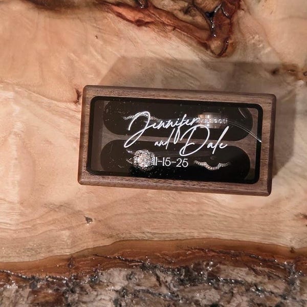 Quad Wooden Wedding Ring Box With Glass Lid - Ring Box Holder for ...