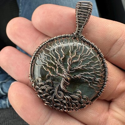 Gorgeous Green Jade Gemstone Copper Wire Wrap Pendant, Tree of Life ...