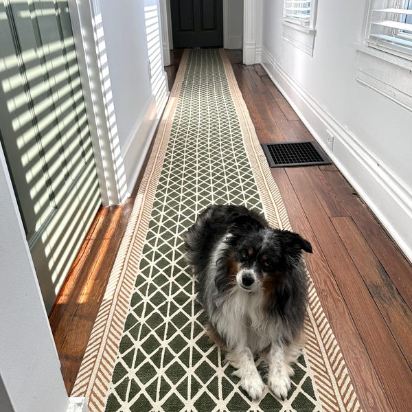 Green Stair Runner Hallway Runner Durrie Hand Block Printed Rug Custom ...