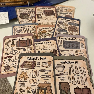 DND Equipment Packs Complete Set of Visual Aid Reference Cards Digital ...