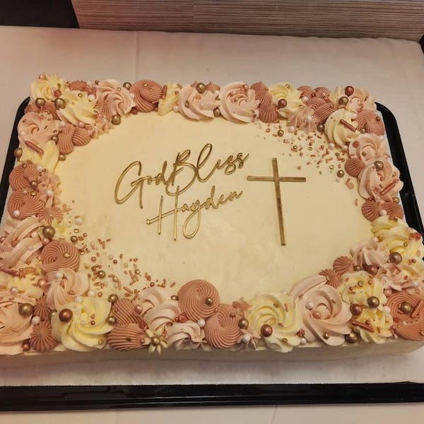 God Bless Gold Mirror Cake Topper Baptism Mi Bautizo Christening Charm ...