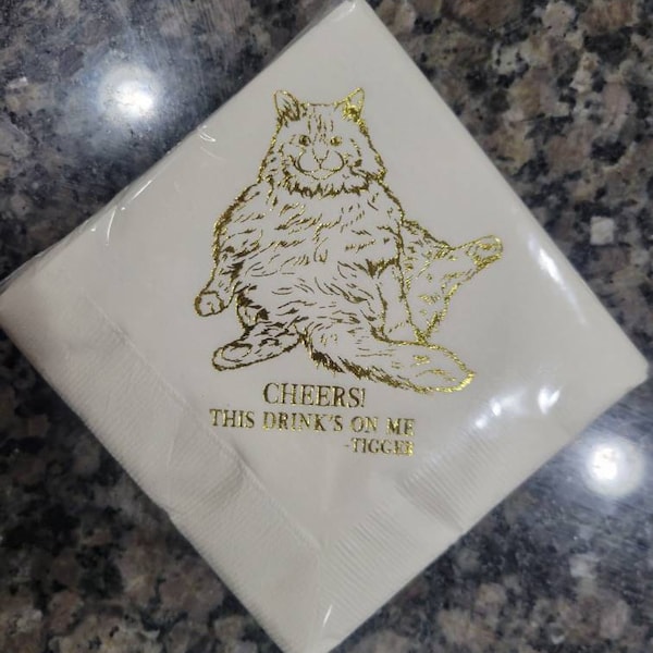 Personalized Napkins, Custom Pet Drawing Napkins, Cat Lover Wedding ...