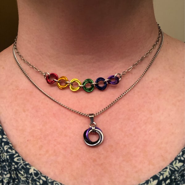 Gay Pride Pendant, Rainbow LGBTQ Flag Necklace, Chainmail Scale Charm ...